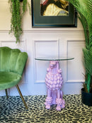 Pink Sitting Priscilla Poodle Glass Top Side Table | Punk & Poodle
