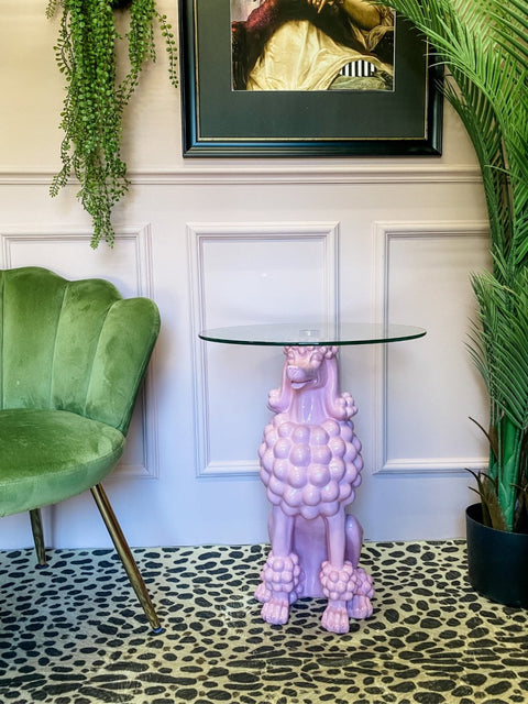 Pink Sitting Priscilla Poodle Glass Top Side Table | Punk & Poodle