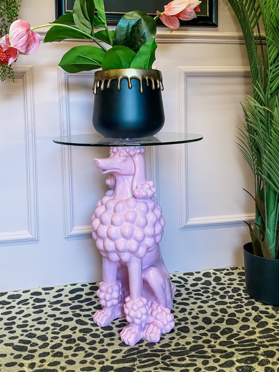 Pink Sitting Priscilla Poodle Glass Top Side Table | Punk & Poodle ...