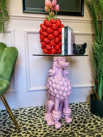 Pink Sitting Priscilla Poodle Glass Top Side Table | Punk & Poodle