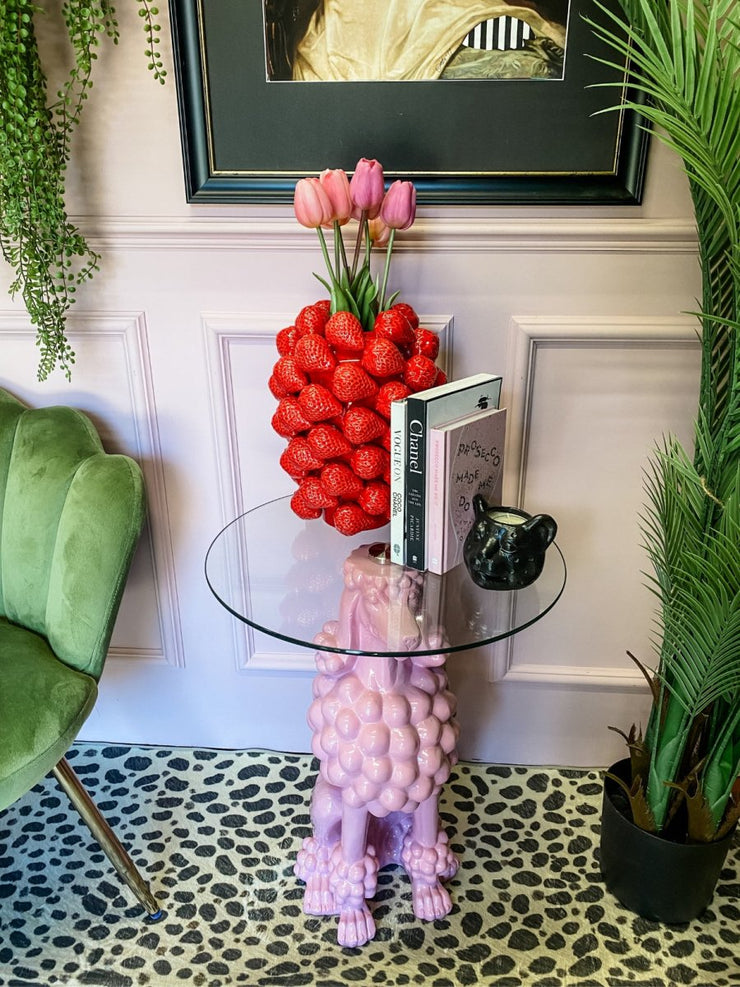 Pink Sitting Priscilla Poodle Glass Top Side Table | Punk & Poodle