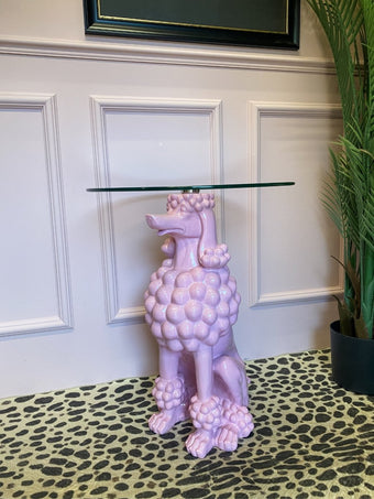 Pink Sitting Priscilla Poodle Glass Top Side Table | Punk & Poodle