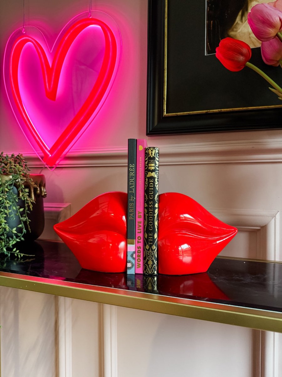 Bold Glossy Red Lips Bookends | Punk & Poodle – PUNK & POODLE