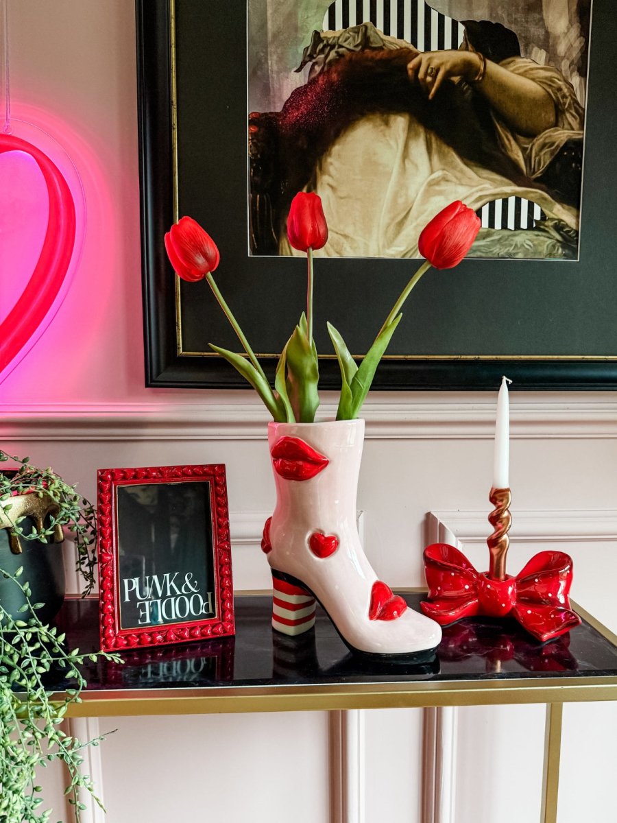 Ruby Red Ribbon Bow Ceramic Candle Holder | Punk & Poodle