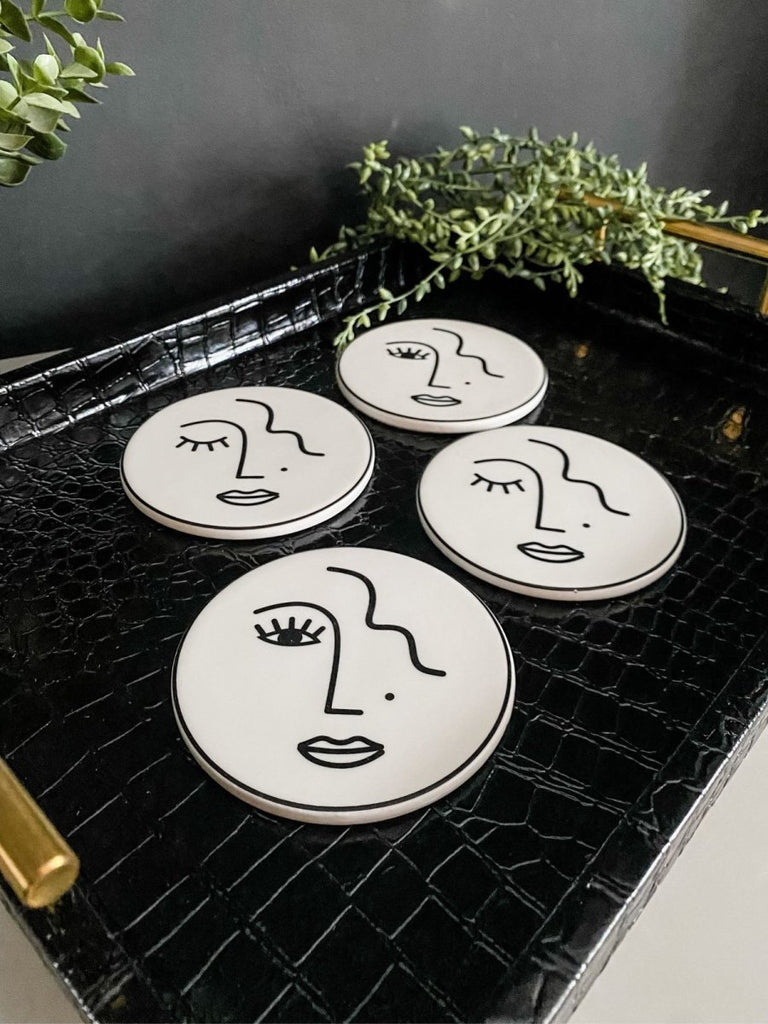 Abstract Face Coasters | Set of Four | Punk & Poodle