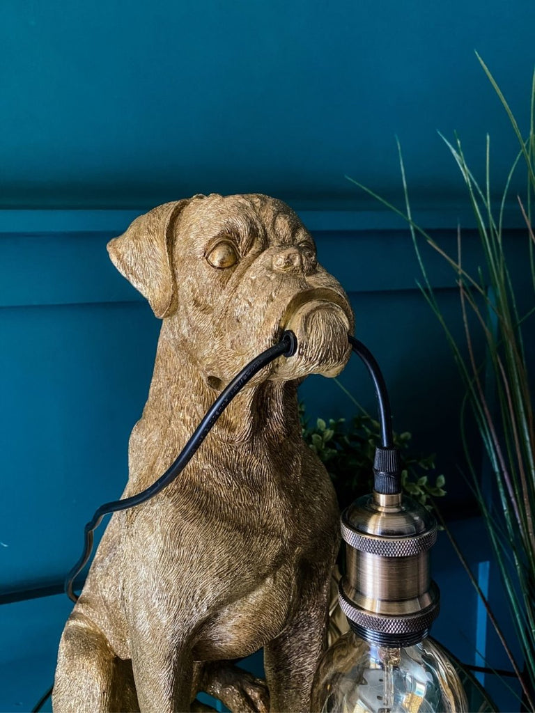 Bruno the Boxer Dog Table Lamp | Antique Gold | Punk & Poodle