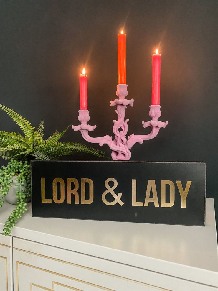 Pink Flock Ornate Candelabra | Punk & Poodle
