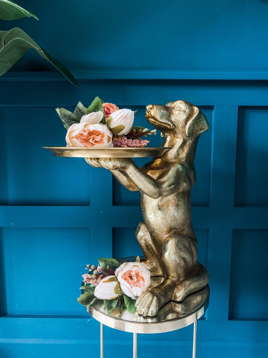 Gold Claude Dog Holding Tray Statue | Punk & Poodle