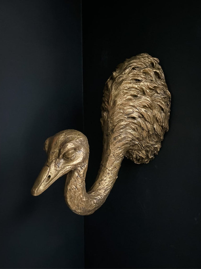 Gold Ostrich Head Wall Display | Punk & Poodle