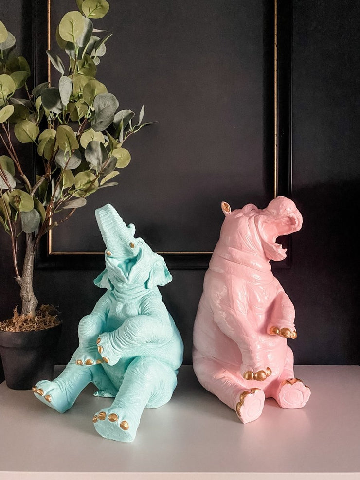 Pale Pink Laughing Hippo Statue | Punk & Poodle