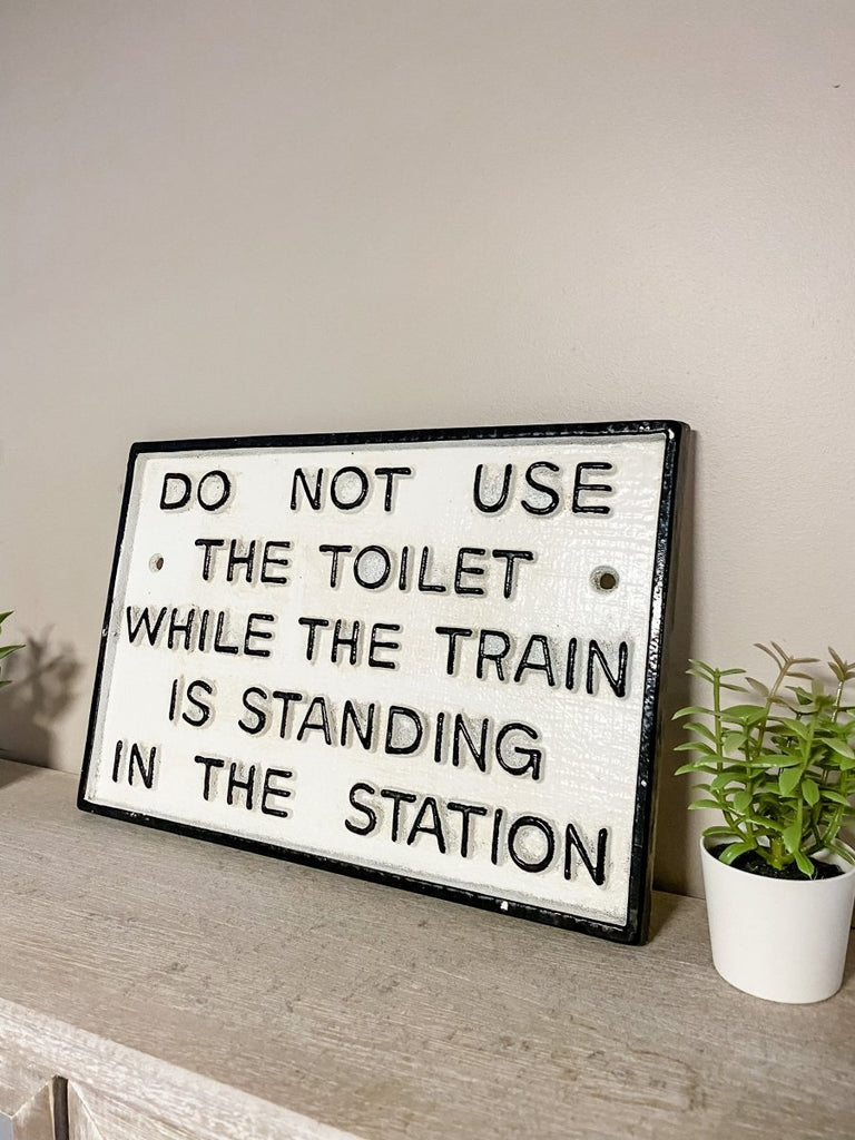 White Toilet Warning Antiqued Iron Sign | Punk & Poodle